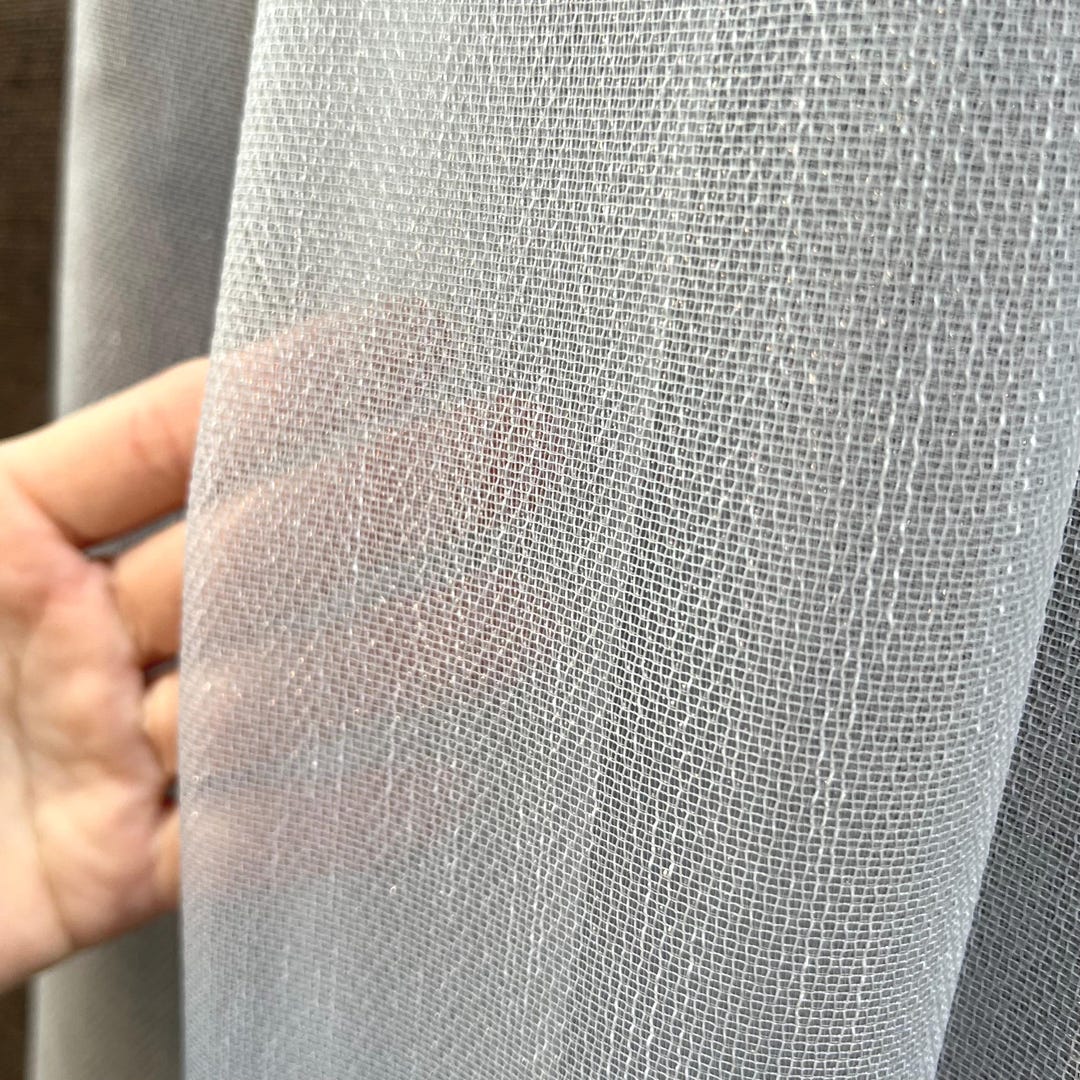 Light Grey Bamboo Sheer Curtain Panel With Lurex, Tape for Hooks, Made ...