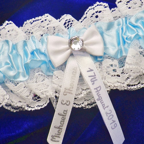 Blue Wedding Garter Personalised Something Blue | Etsy