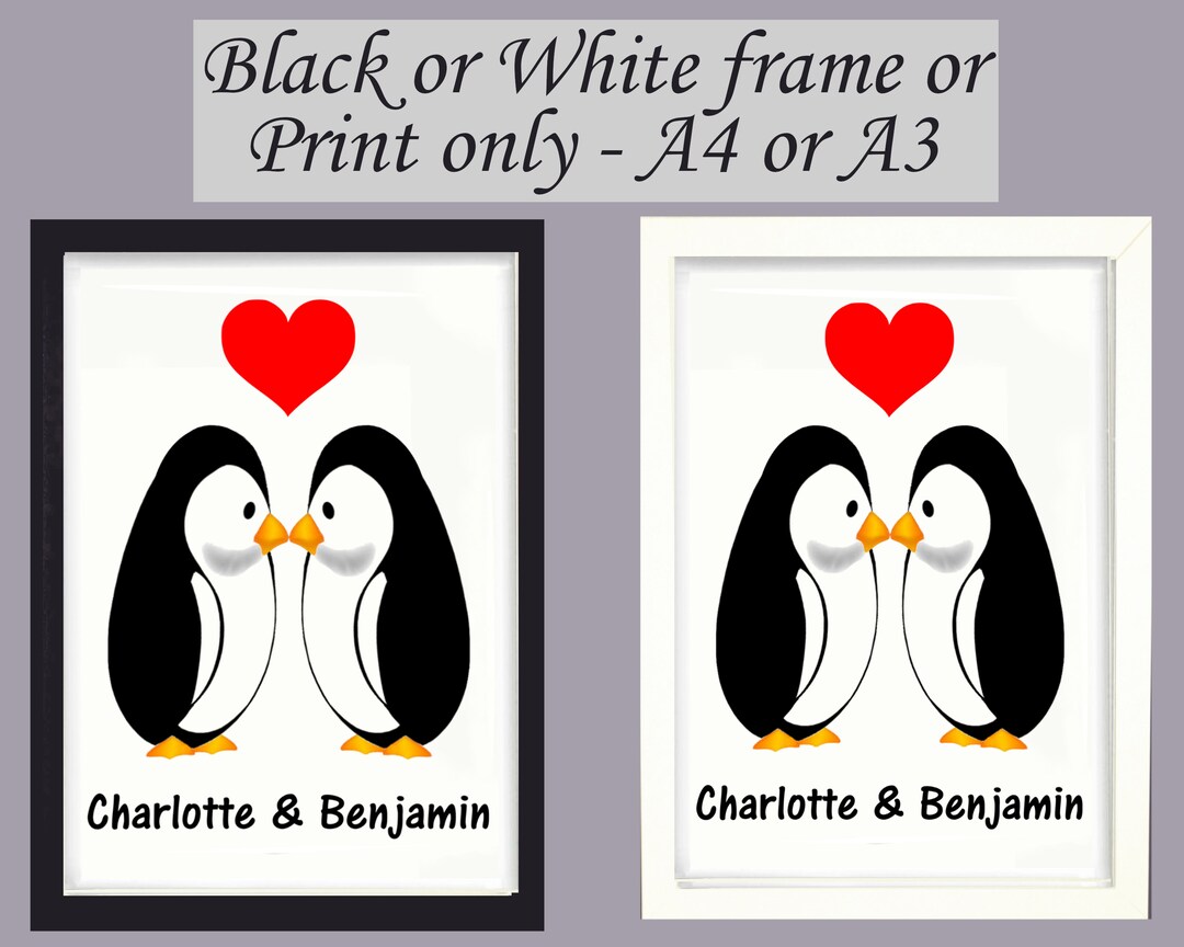 Personalised Penguin Print Poster Picture Wall Art A3 OR A4 Framed ...