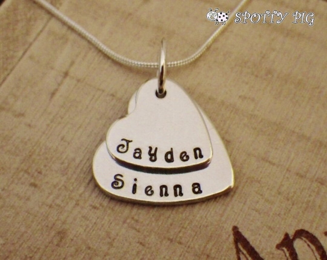 Personalised Gift Names TWO Heart Necklace, Mothers Grandmas Etc Gift ...
