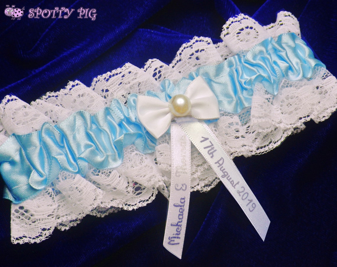 Personalised Wedding Garter Something Blue Bride Handmade - Etsy