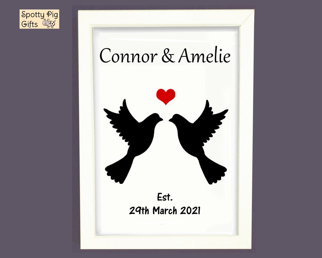 Personalised Print Doves Poster Picture Wall Art A3 or A4 Framed Couple ...