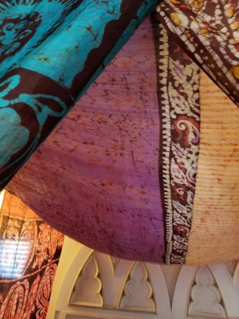 Boho Sari Canopy | Handmade Bed Drapes | Vintage Indian Fabric ...