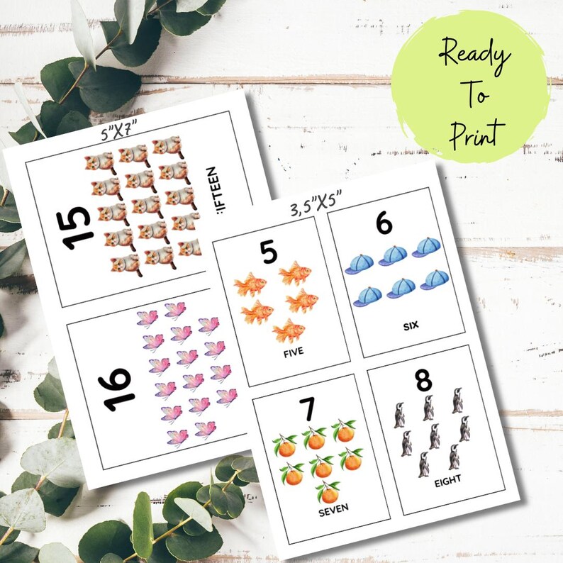 Printable Montessori Number Flashcards 1–20 | Watercolor Counting Cards ...