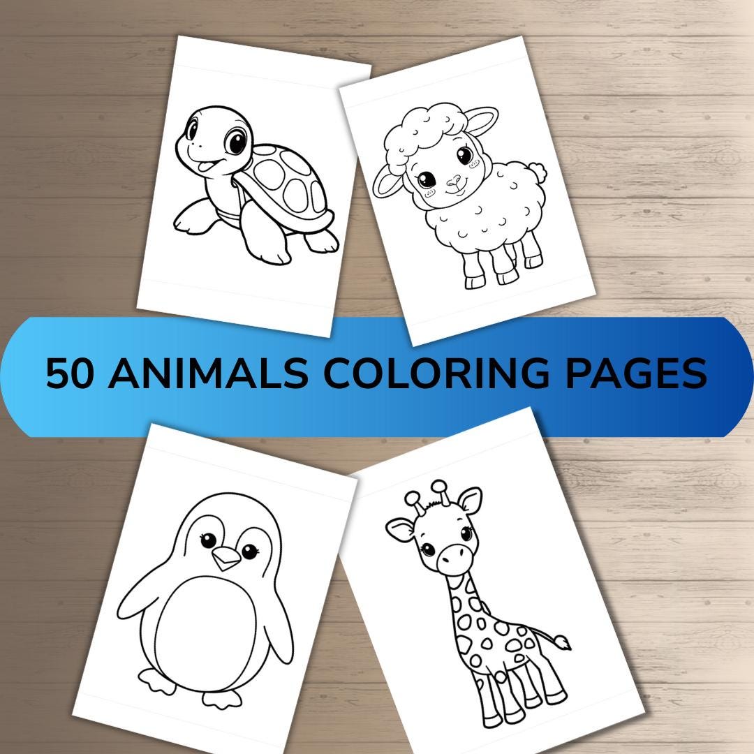 50 Easy Animal Coloring Book for Kids, Preschool and Toddler Activity ...