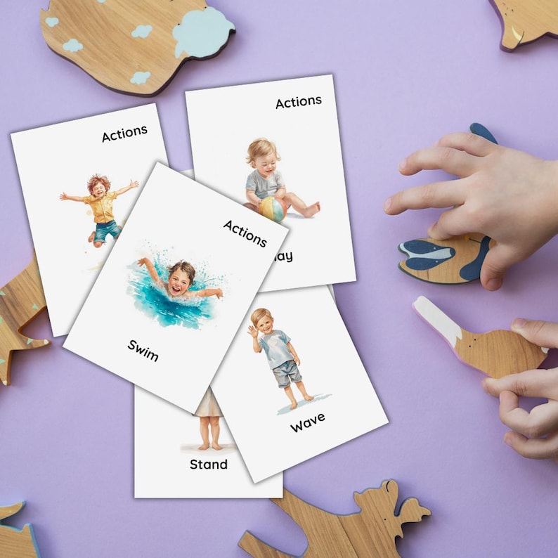 20 Printable Actions Flashcards for Kids | Montessori Movement Cards ...