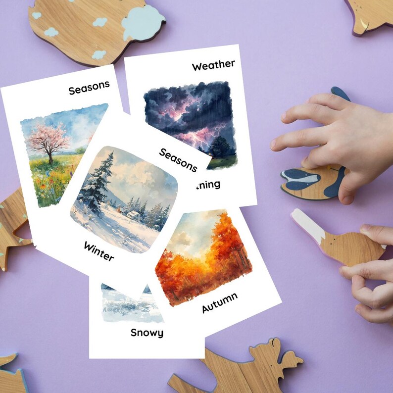 Printable Weather and Seasons Flashcards | Montessori Watercolor ...