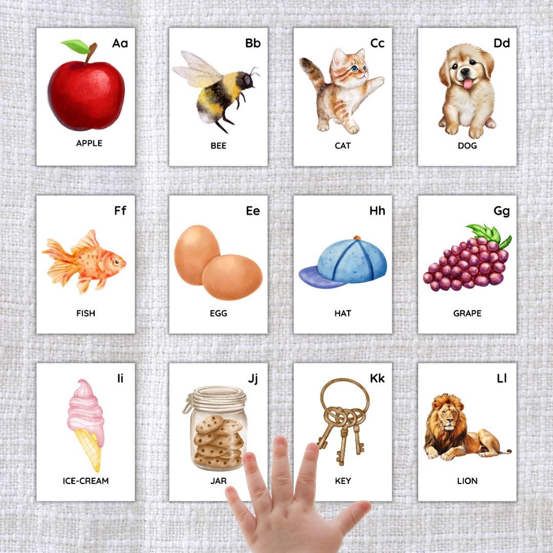 Printable Montessori Alphabet Flashcards | Watercolor First Words Cards ...