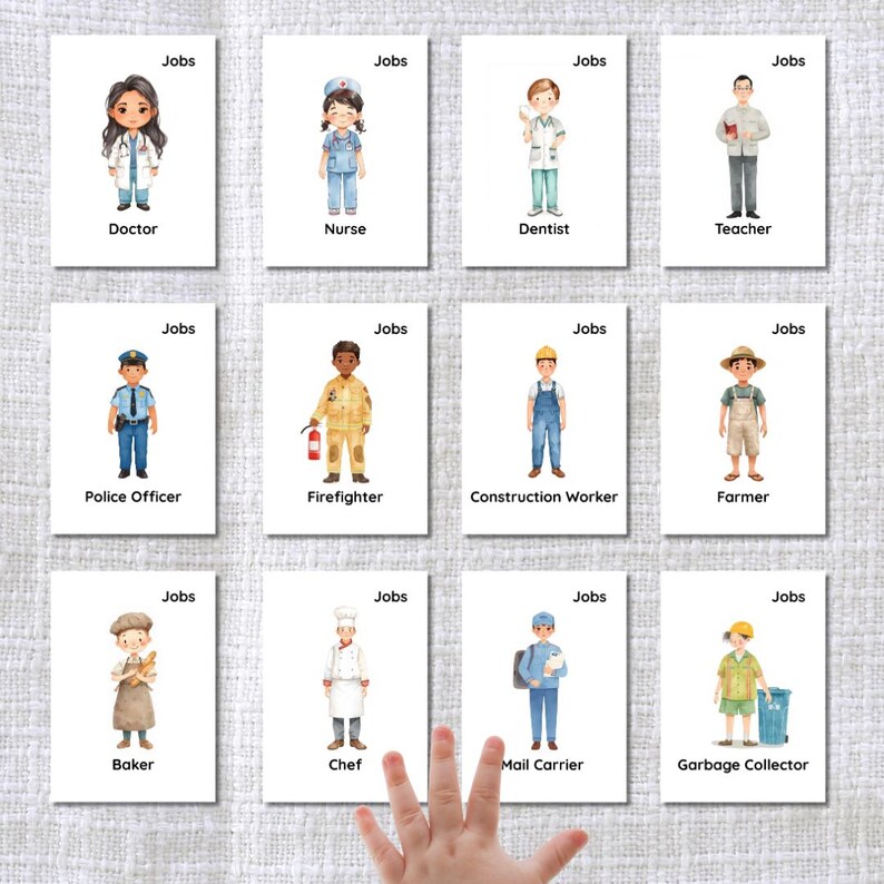 Watercolor Jobs and Community Helpers Flashcards for Kids | 27 ...