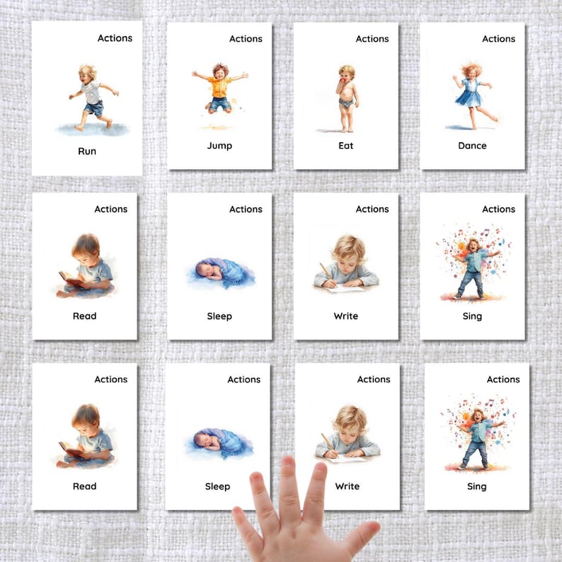 20 Printable Actions Flashcards for Kids | Montessori Movement Cards ...