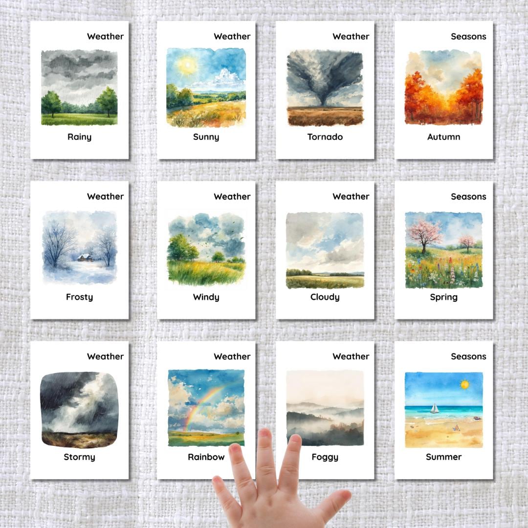 Printable Weather and Seasons Flashcards | Montessori Watercolor ...