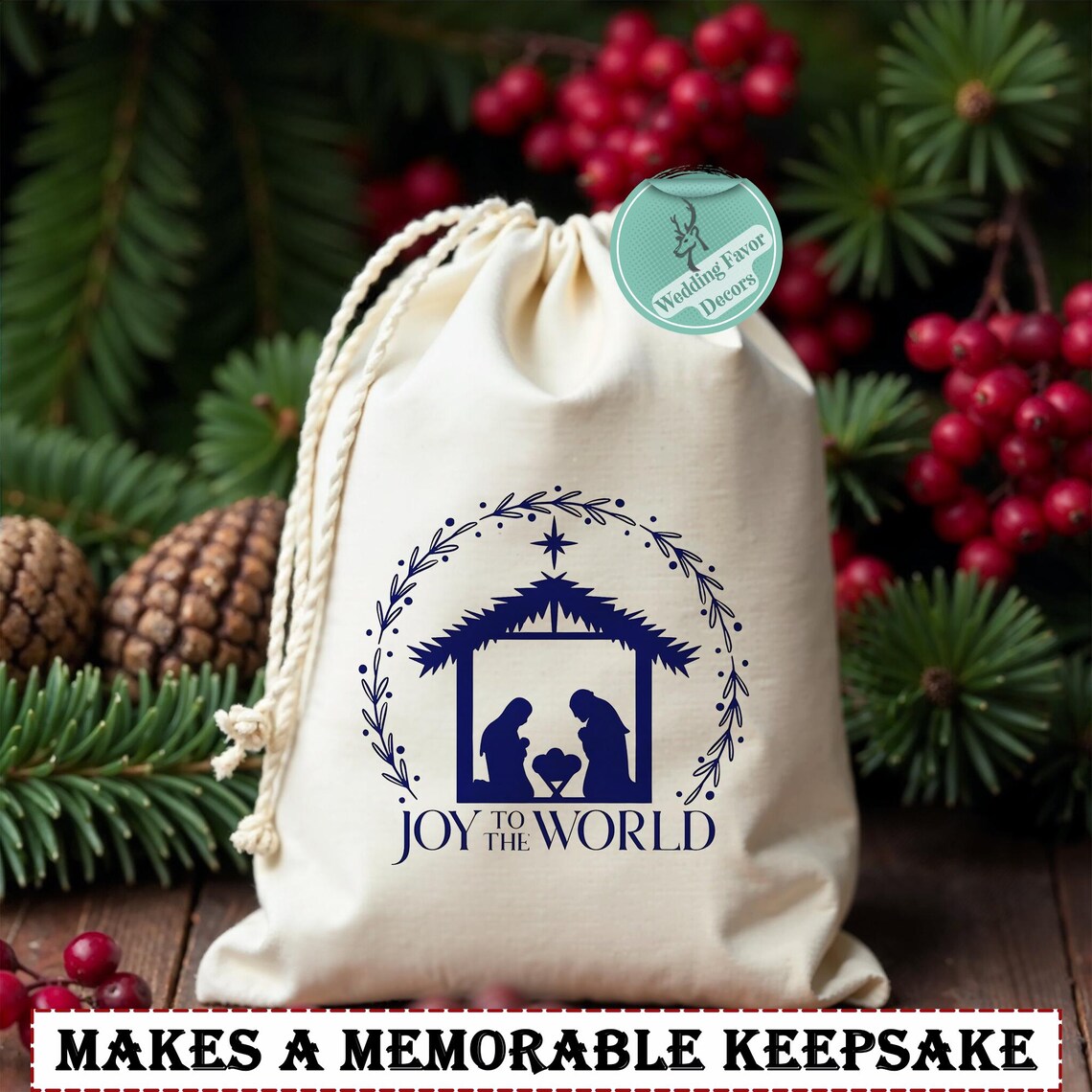 Personalized Nativity Favor Bag: Joy to the World Cotton Gift Bag - Etsy