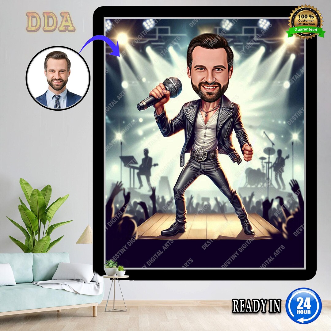 Custom Male Singer Caricature, Custom Portrait, Personalized Vocalist ...