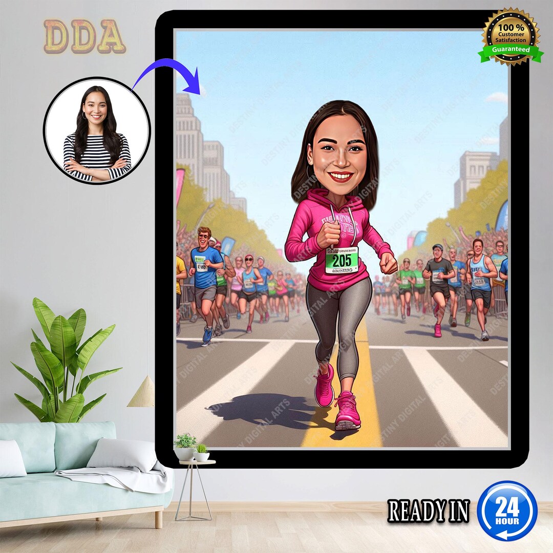 Custom Runner Cartoon Portrait | Personalized Runner Caricature ...