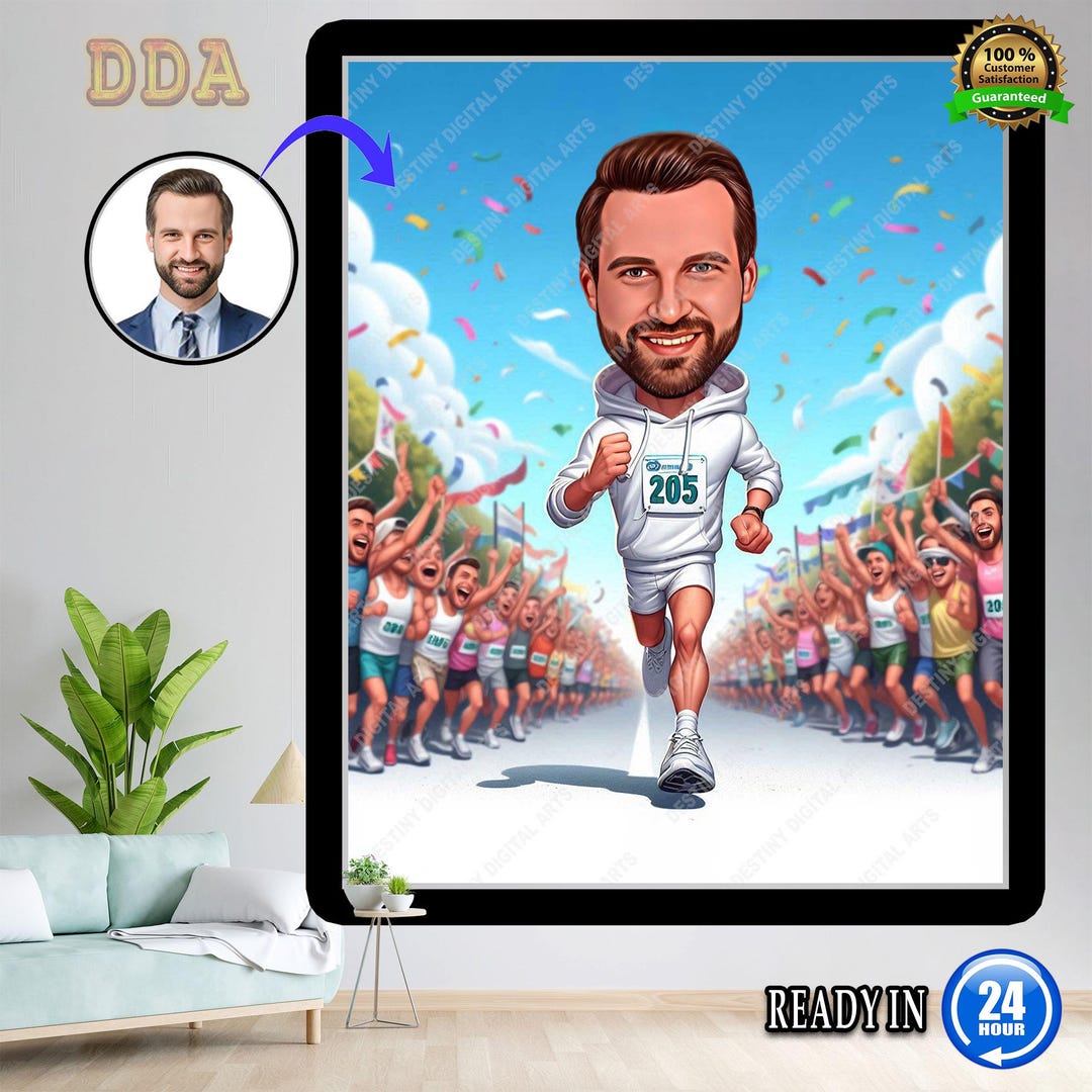 Custom Runner Cartoon Portrait | Personalized Runner Caricature ...