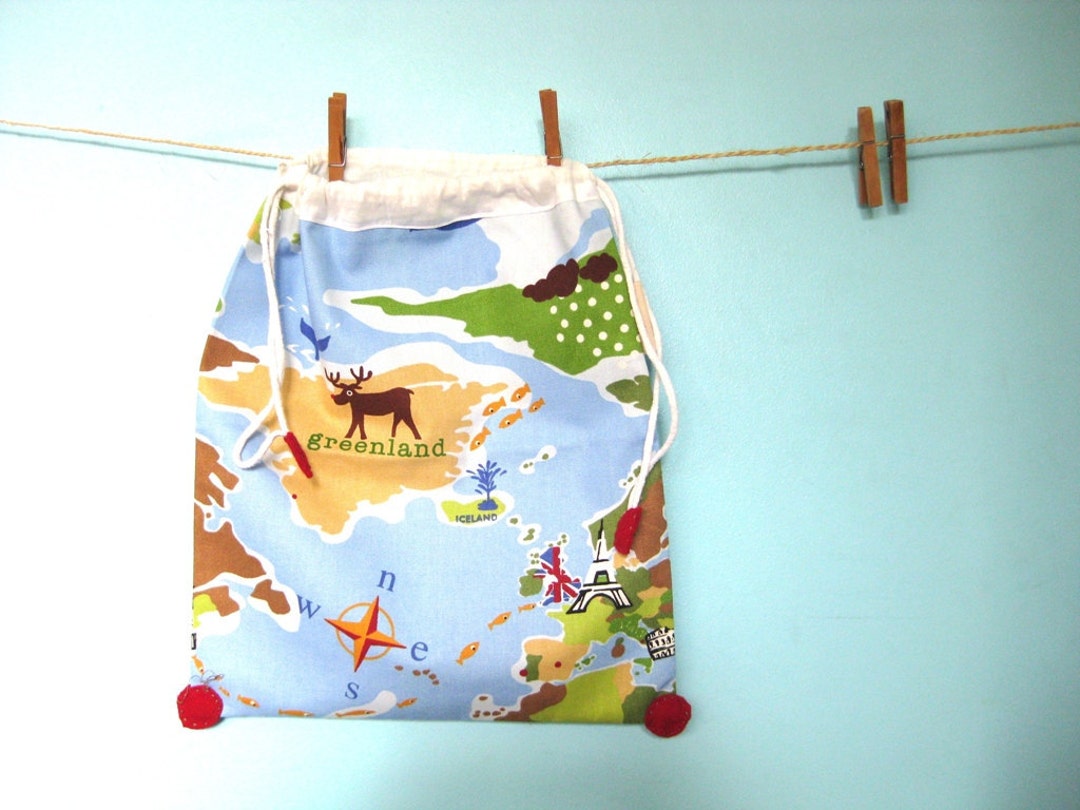 Kids World Map Drawstring Bag Garment Bag. World Map Bag. Travel the ...