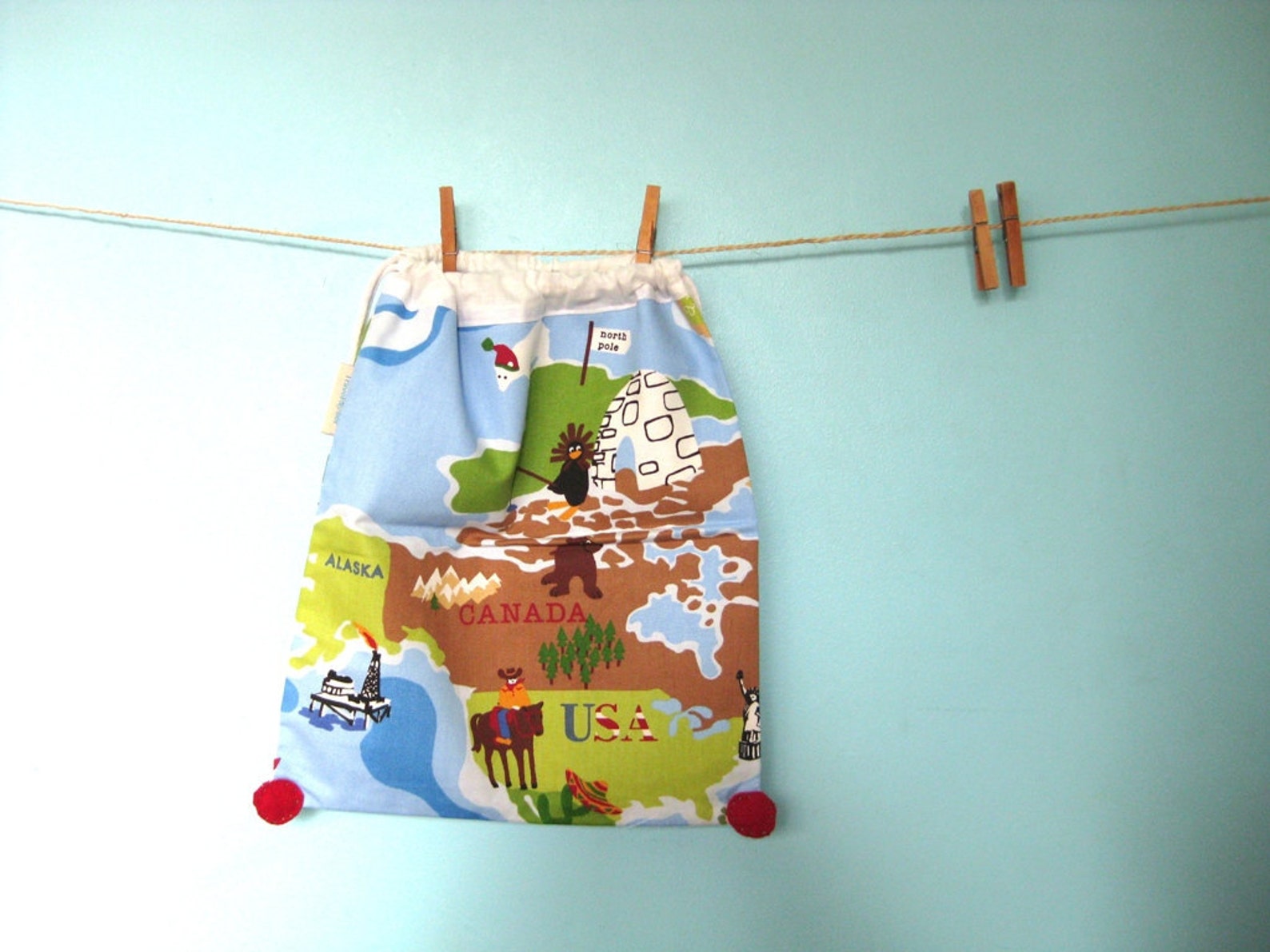 Kids World Map Drawstring Bag Garment Bag. World Map Bag. Travel the ...