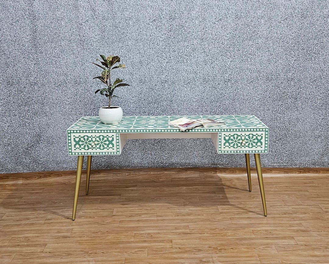 Bone Inlay Study Table/bone Inlay Laptop Table/bone Inlay Desk/ Bone ...