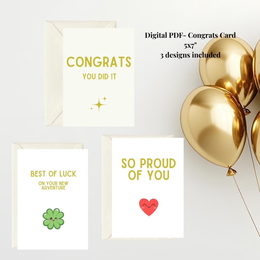 Good Luck, Congratulations– 3 Minimal Printable Cards | A4 & US Letter ...