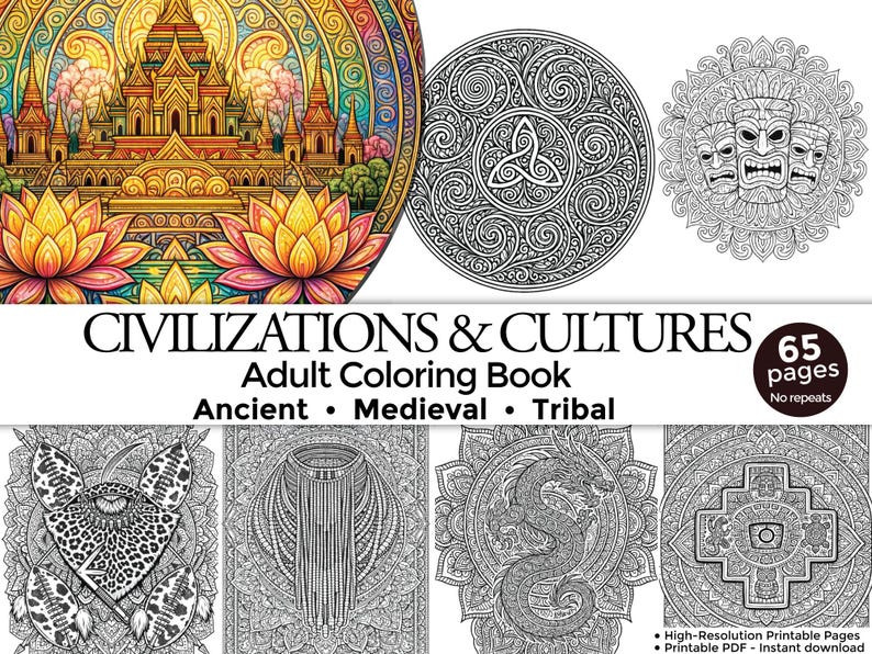 Ancient Civilizations Adult Coloring Book – World Cultures (PDF Files ...