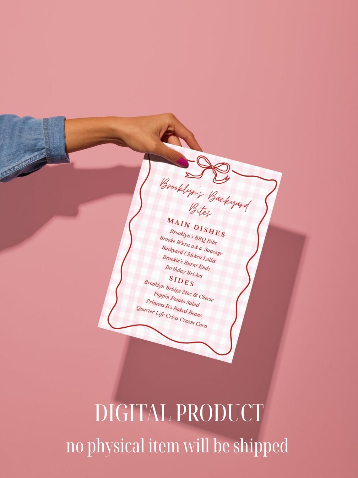 Pink and Red Birthday Menu Template, Party Menu, BBQ Menu, Gingham Menu ...
