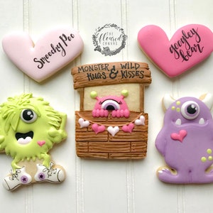 The Floured Canvas Monster Hugs & Wild Kisses Set of 4 Cookie Cutter or ...