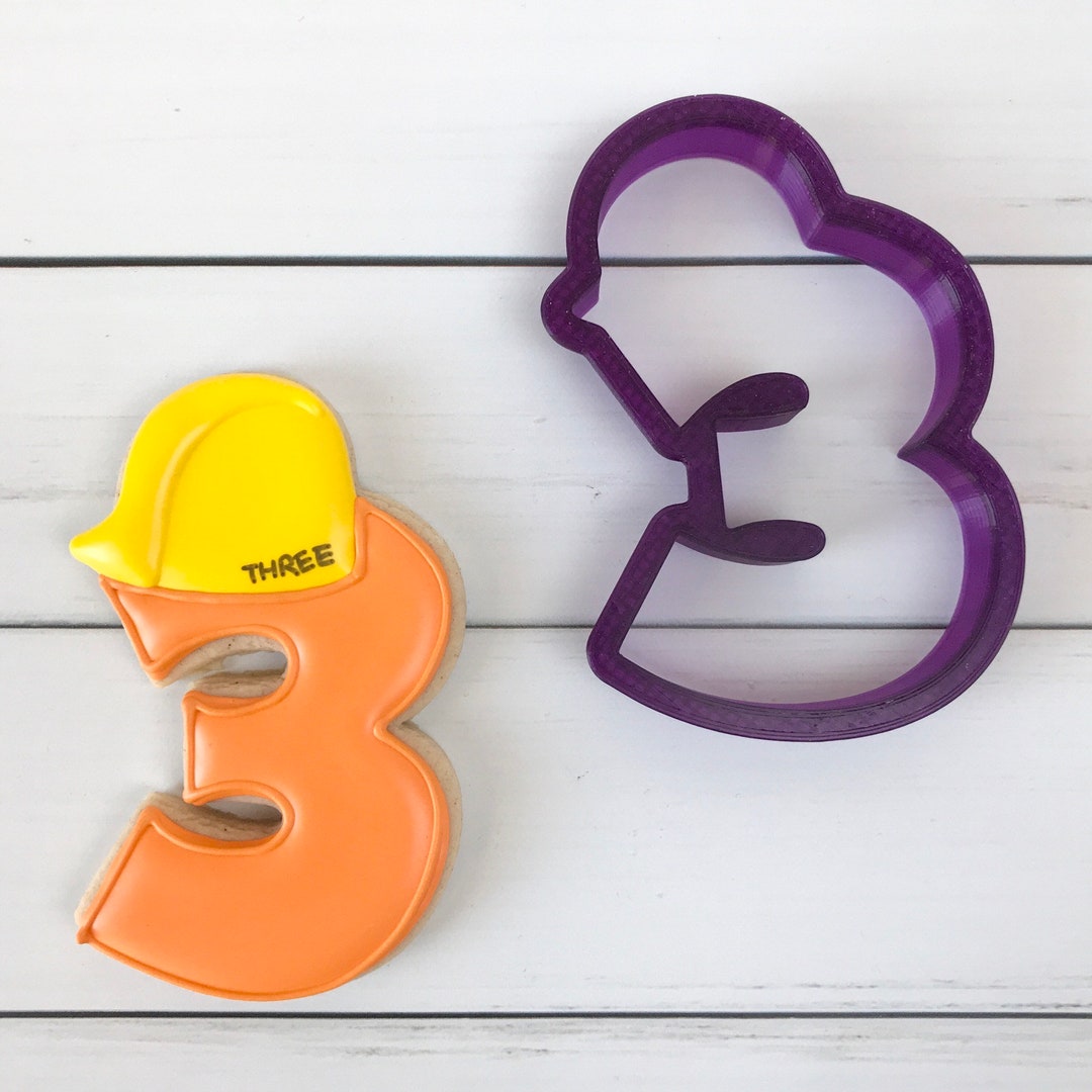 Three or 3 or Third Birthday or Anniversary Number With Hard Hat Cookie ...