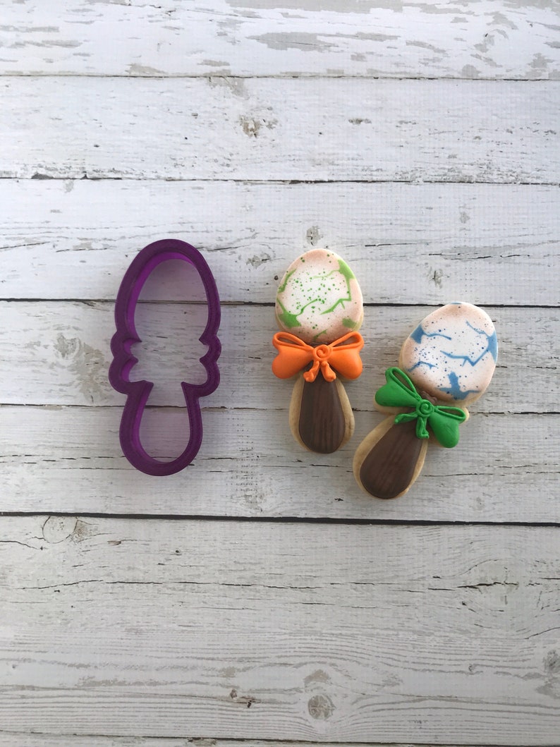 Egg Rattle or Spoon With Bow Cookie Cutter and Fondant Cutter - Etsy