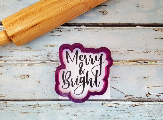 Merry & Bright Hand Lettered Cookie Cutter and Fondant Cutter - Etsy