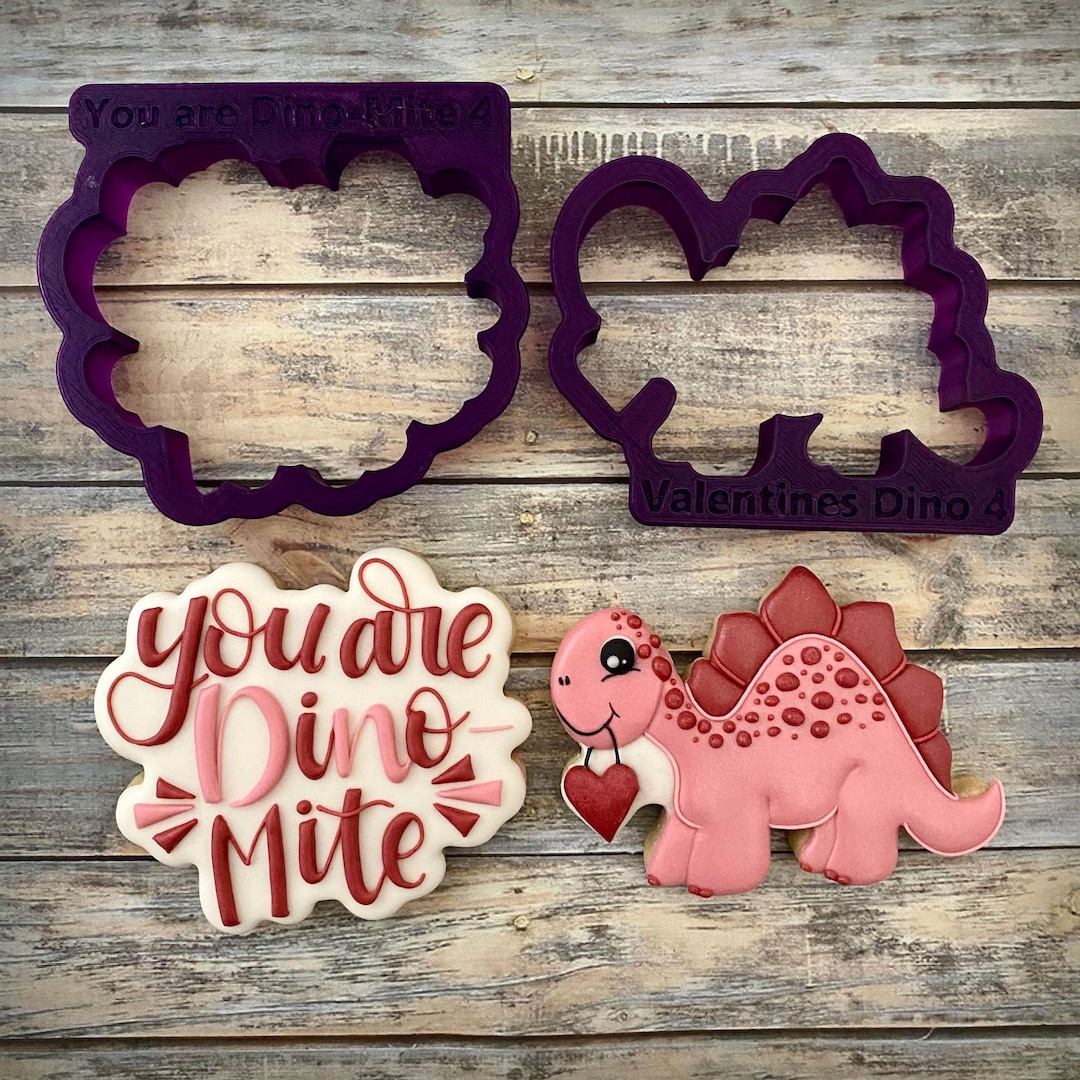 Dinosaur With You Are Dino-mite Hand Lettered Cookie Cutter and Fondant ...