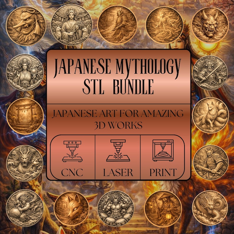 Japanese Mythology STL Bundle, Laser & 3D Relief Models for CNC Carving ...