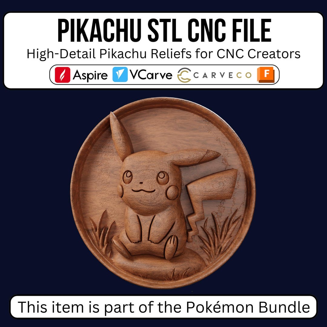 Pikachu CNC Relief STL Datei, Pokémon Reliefmodell für Holzschnitzerei ...