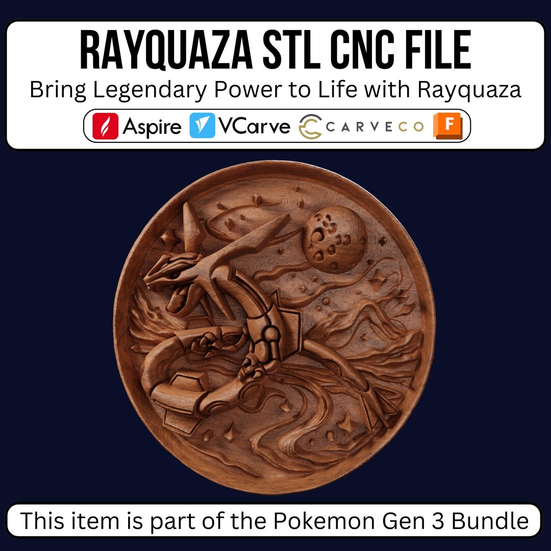Rayquaza STL File for CNC Carving and 3D Printing | Legendary Pokémon ...
