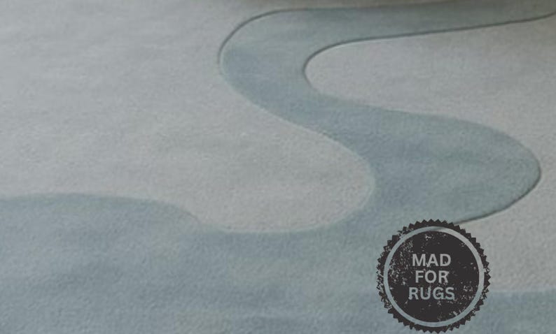 Handmade Irregular Tufted Blue Rug – Modern 8x10 or 9x12 Wavy Area Rug ...
