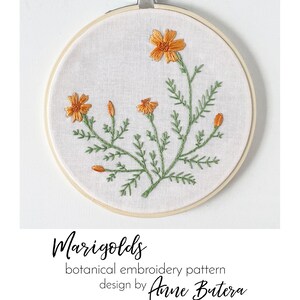 Marigolds Digital Embroidery Pattern With Two Versions of Embroidered ...
