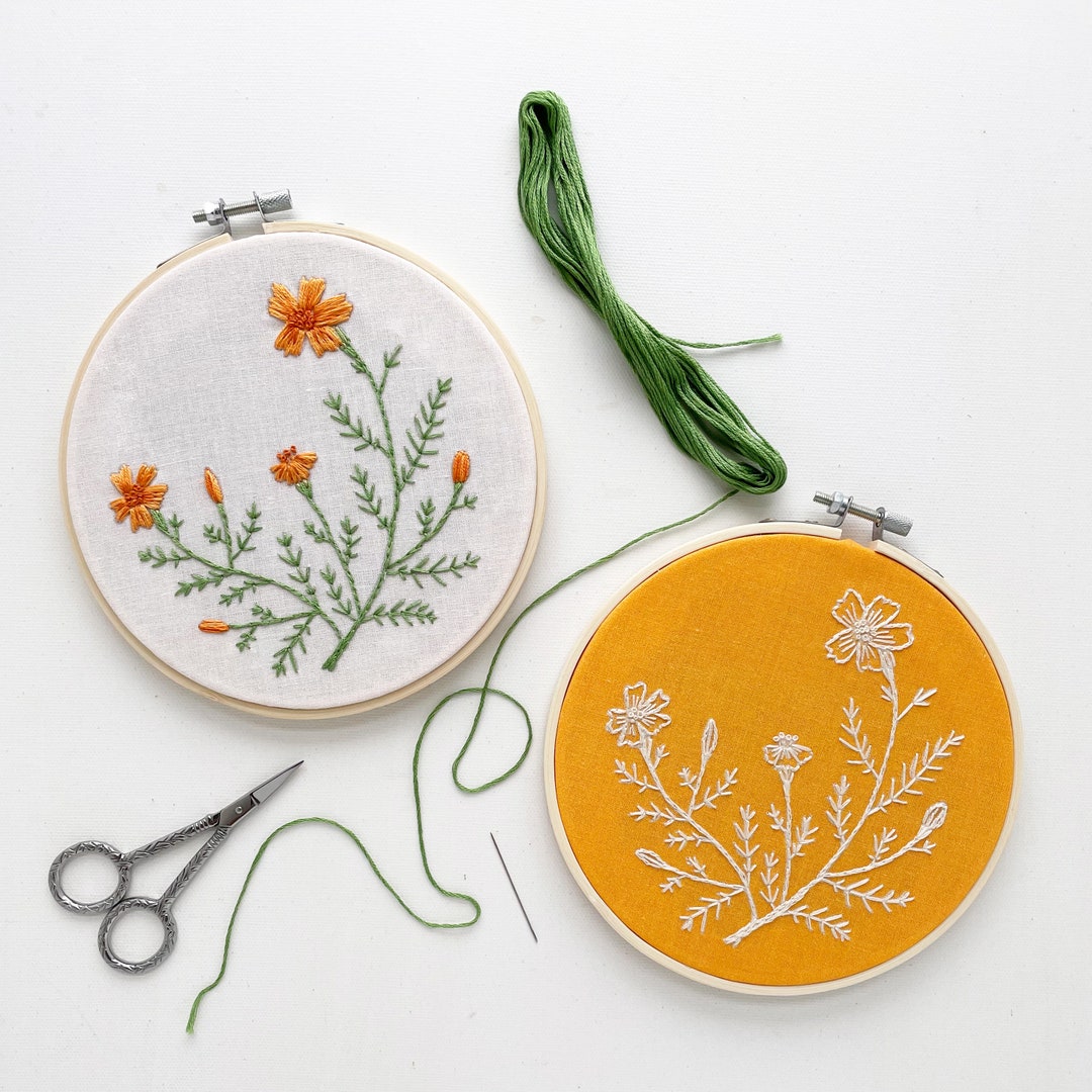 Marigolds Digital Embroidery Pattern With Two Versions of Embroidered ...