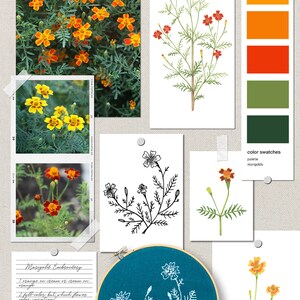 Marigolds Digital Embroidery Pattern With Two Versions of Embroidered ...