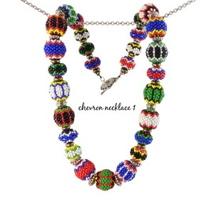 Chevron Beaded Bead Necklace and Earrings Set, Bold Bright Colorful Art ...
