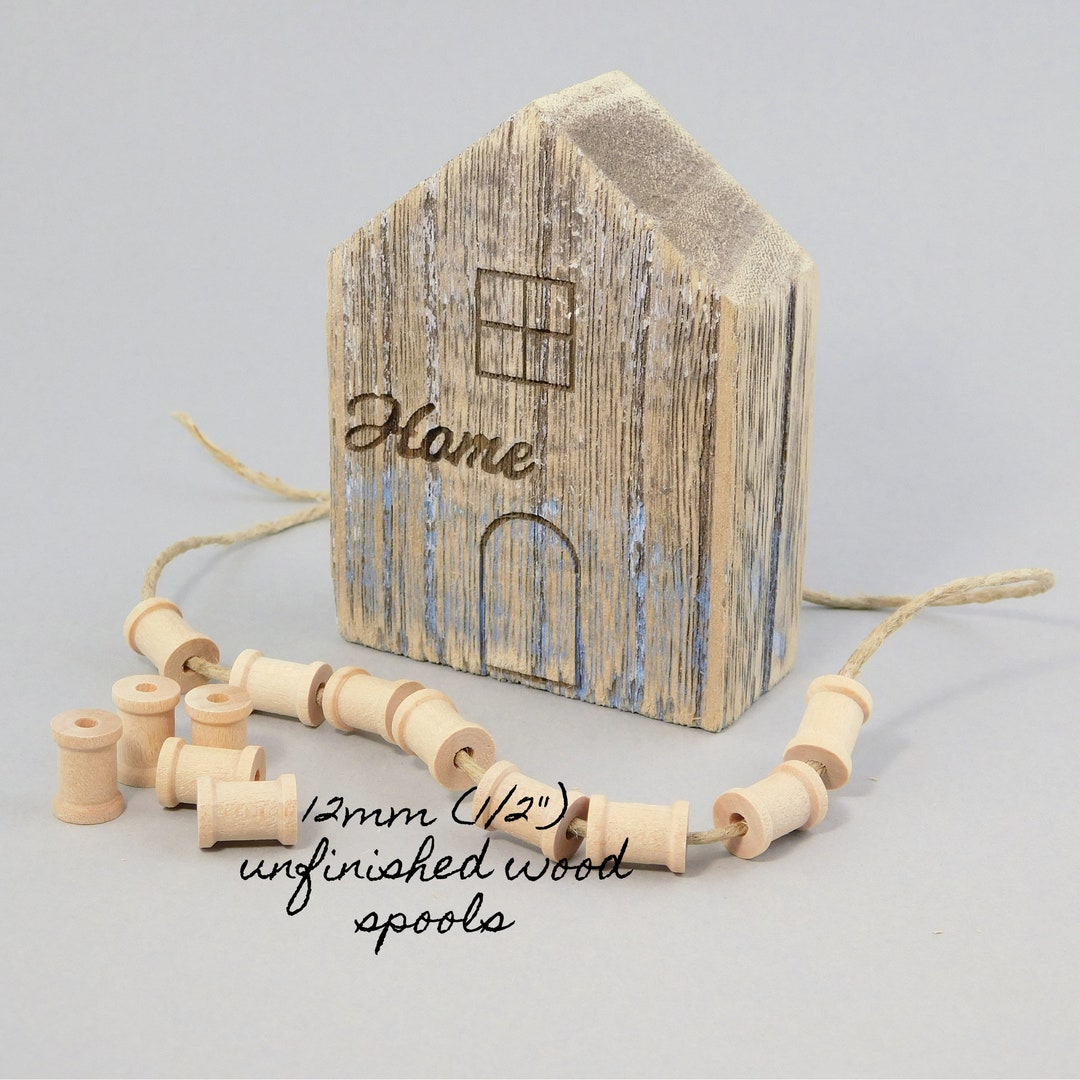 12mm Wood Spool half Inch Beads Unfinished Wooden Tiny Miniature Fairy ...