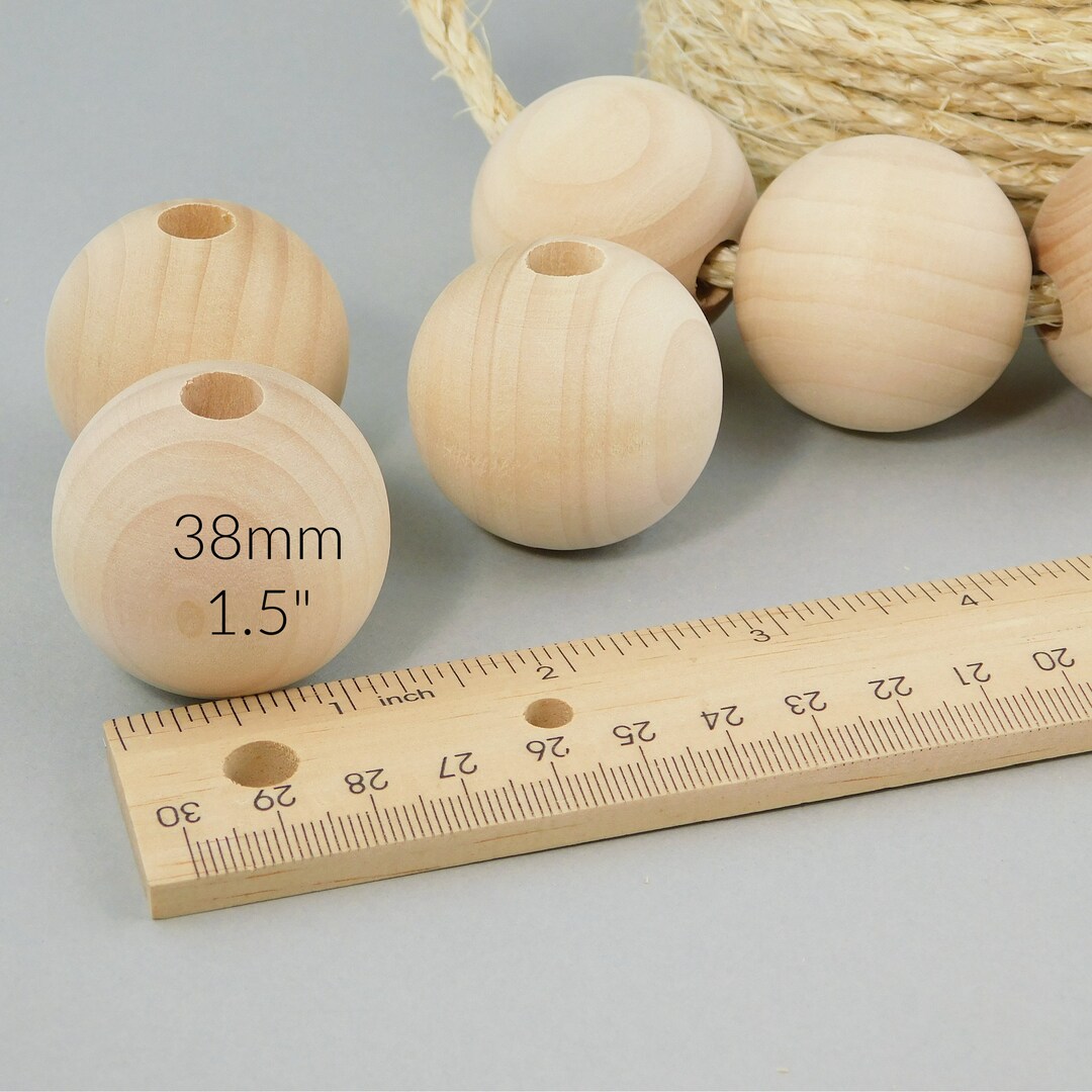 Large Round Unfinished Wood Beads 38mm (1.5 Inch) 10 Pieces, Large Hole ...