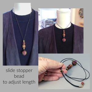 Adjustable Length, Slide Clasp Necklace on Black Leather Cord, Gift for ...