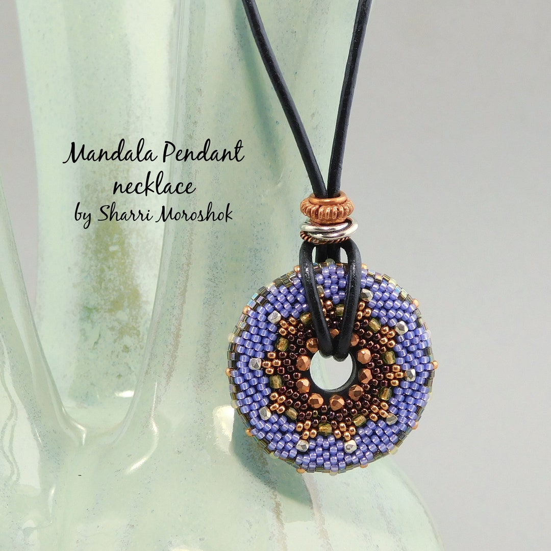 Beaded Mandala Pendant Necklace on Adjustable Length Leather Cord - Etsy