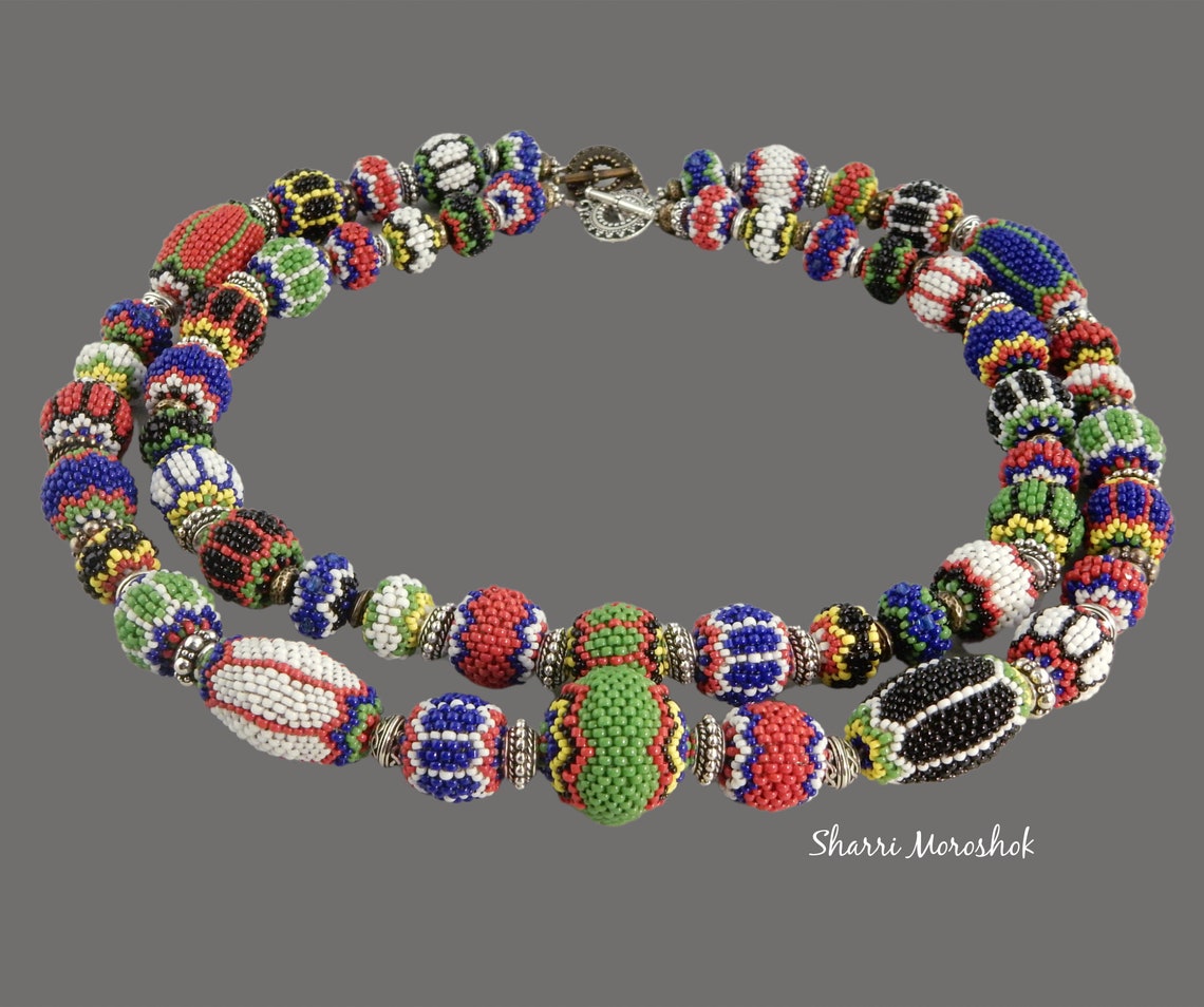 Chevron Beaded Bead Necklace and Earrings Set by Sharri - Etsy