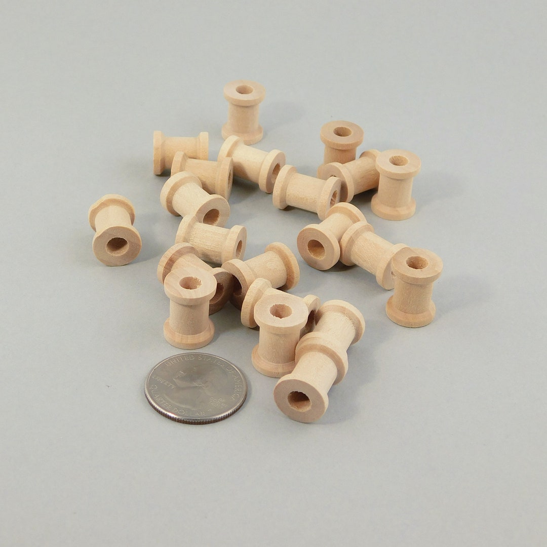 Tiny Wooden Spools, Cute Little Unfinished Miniature 12mm Bobbins, 10 ...