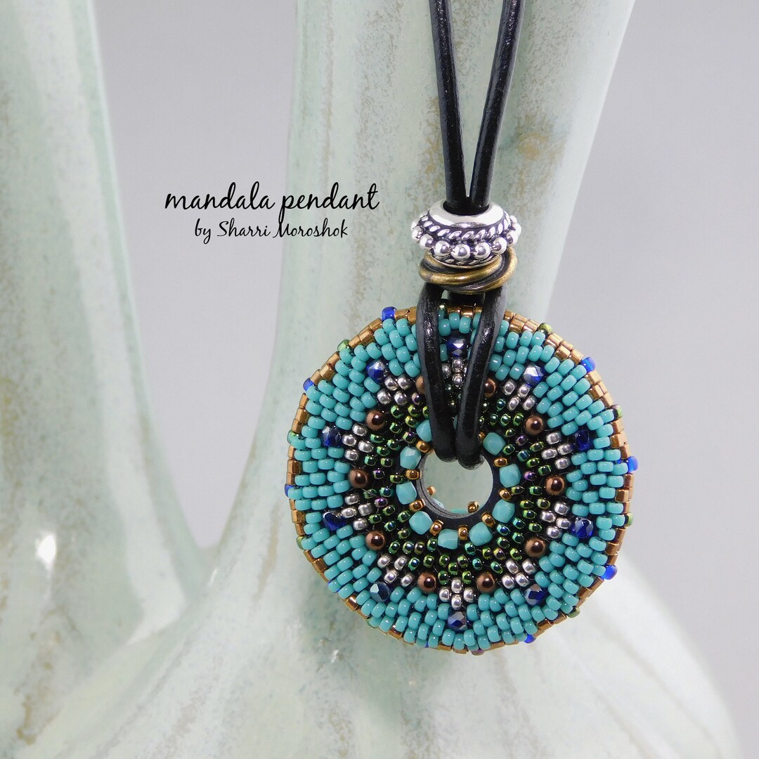 Beaded Mandala Pendant Necklace on Leather Cord 16-18inch Adjustable ...