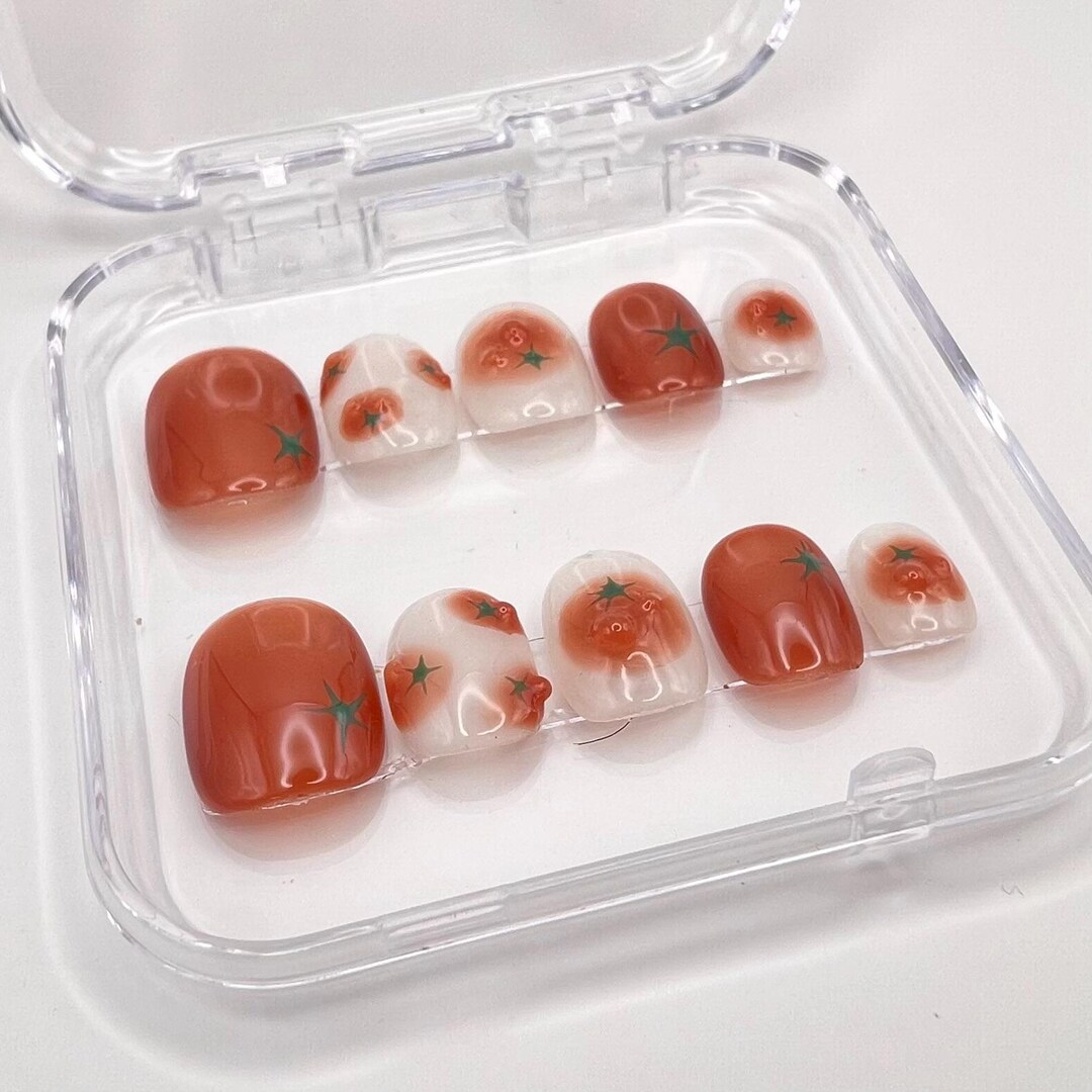 Tomato Press on Nails , Kawaii Fake Nails , Cute Gel Nail , Handmade ...
