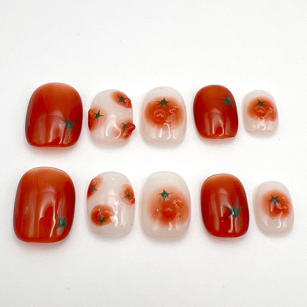 Tomato Press on Nails: Kawaii Handmade Gel False Nails - Etsy