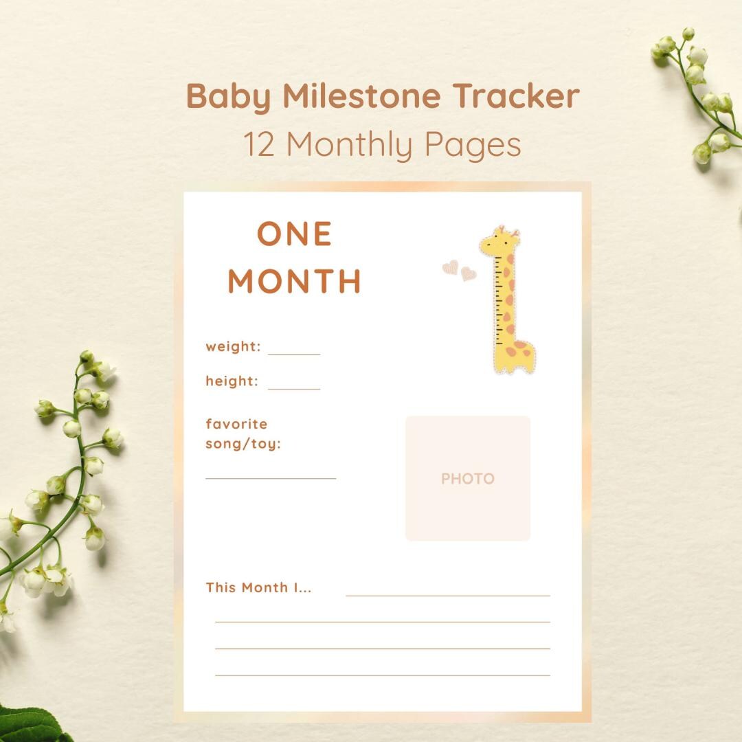 Baby Milestone Tracker Printable | 12 Monthly Baby Memory Pages | First ...