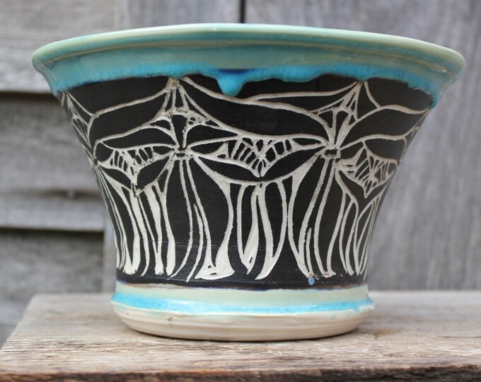 Art Nouveau Sgraffito Whale Tail Bowl With Rich Blue Glaze - Etsy