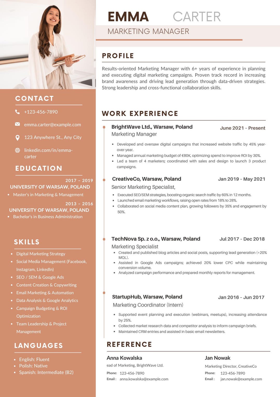 Creative Marketing Resume Template for Canva & Google Docs | Modern Ats ...